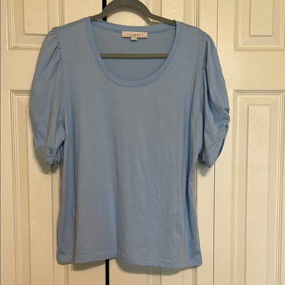 LOFT | Tops | Loft Light Blue Puff Sleeve Knit Top Sz Large | Poshmark